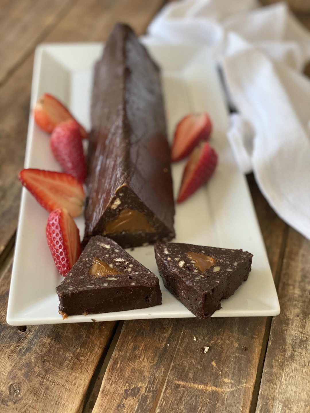 Triángulo de chocolate relleno con manjar - Polin en la Cocina